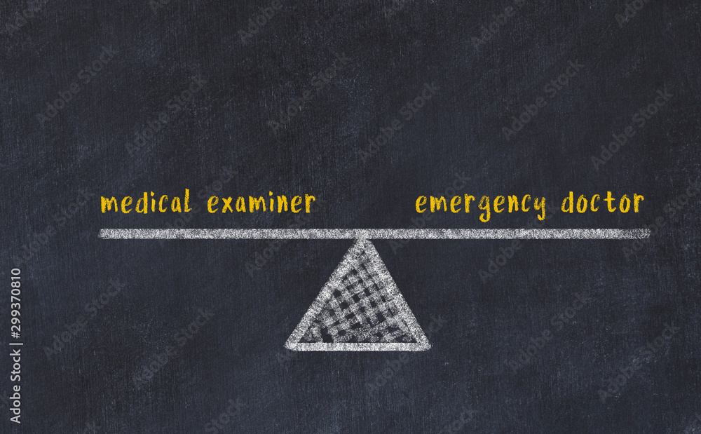 Chalk board sketch of scales. Concept of balance between medical ...