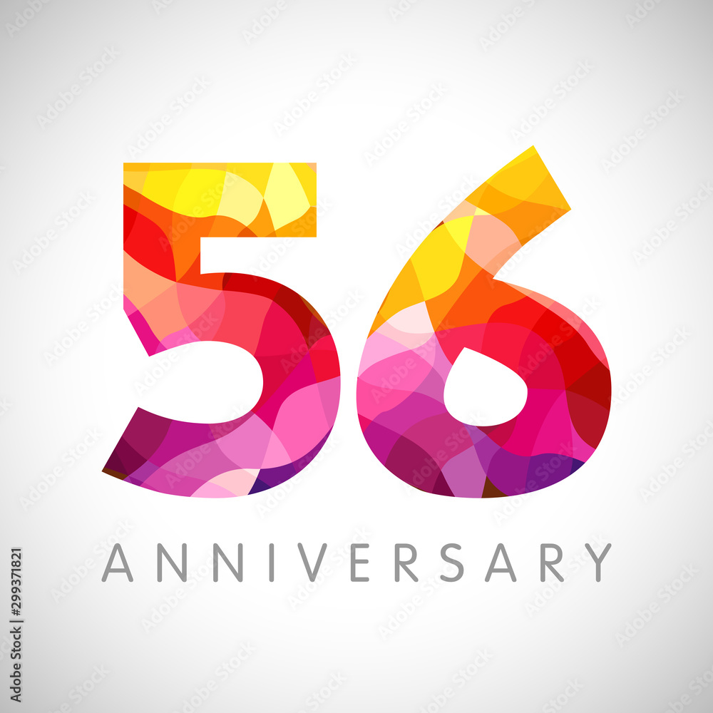 56 th anniversary numbers. 56 years old yellow coloured logotype. Age ...