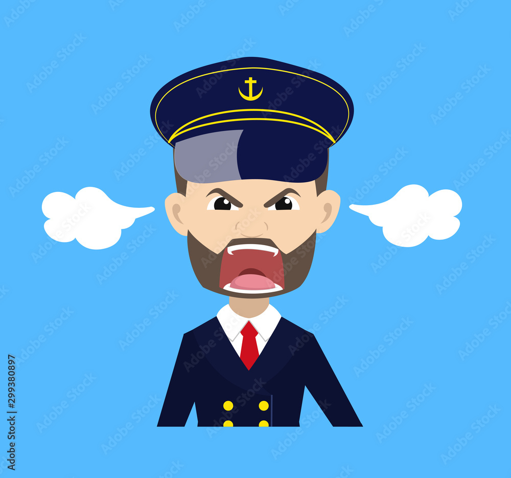 Ship Captain Pilot - Screaming in Aggression Stock Vector | Adobe Stock