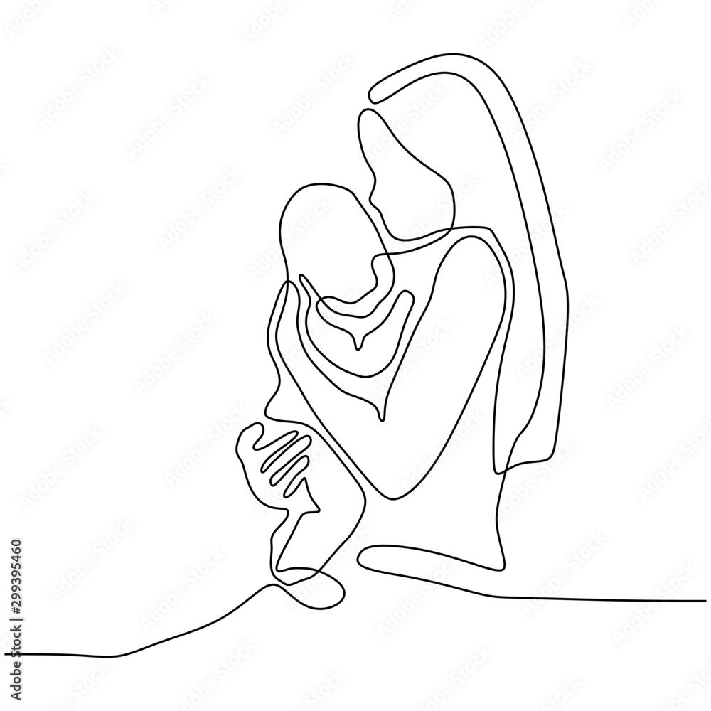 Happy Mom and baby continuous line drawing vector illustration ...