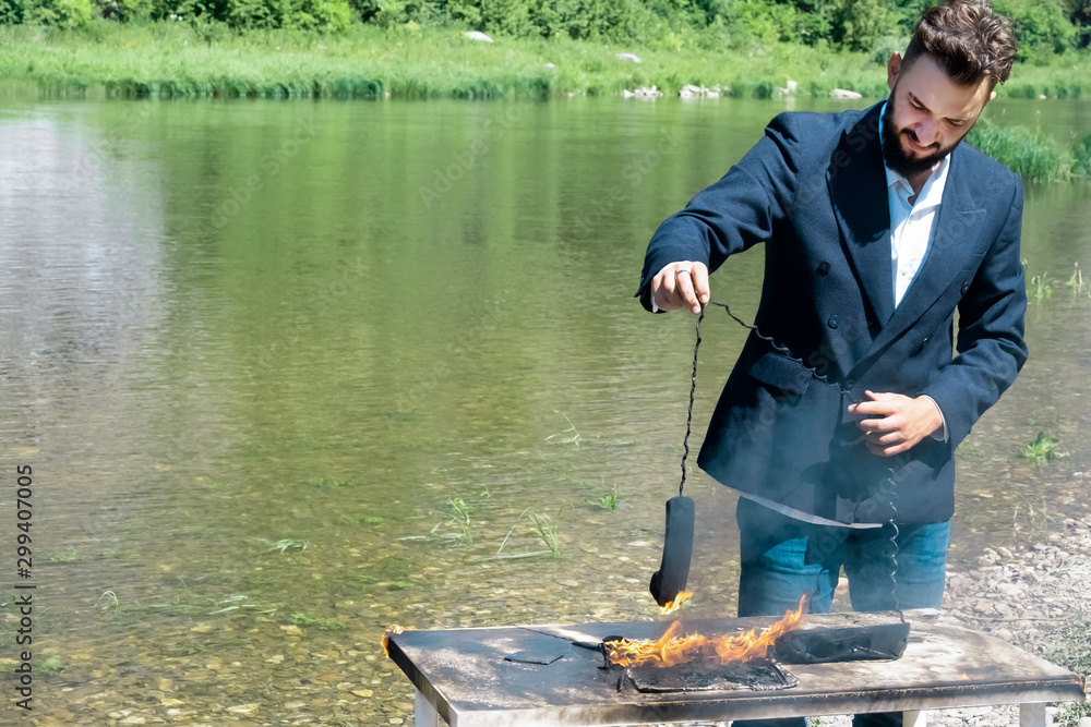 Businessman burned office equipment outdoors during the vacation.The ...