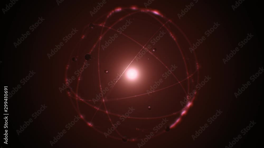 seamlessly looping red atom concept animation shining glowing proton ...