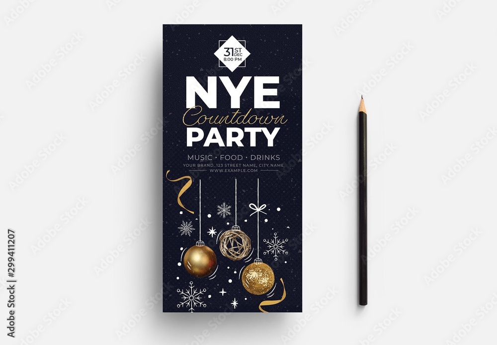 New Year's Eve Party Card Layout with Festive Theme Stock Template ...