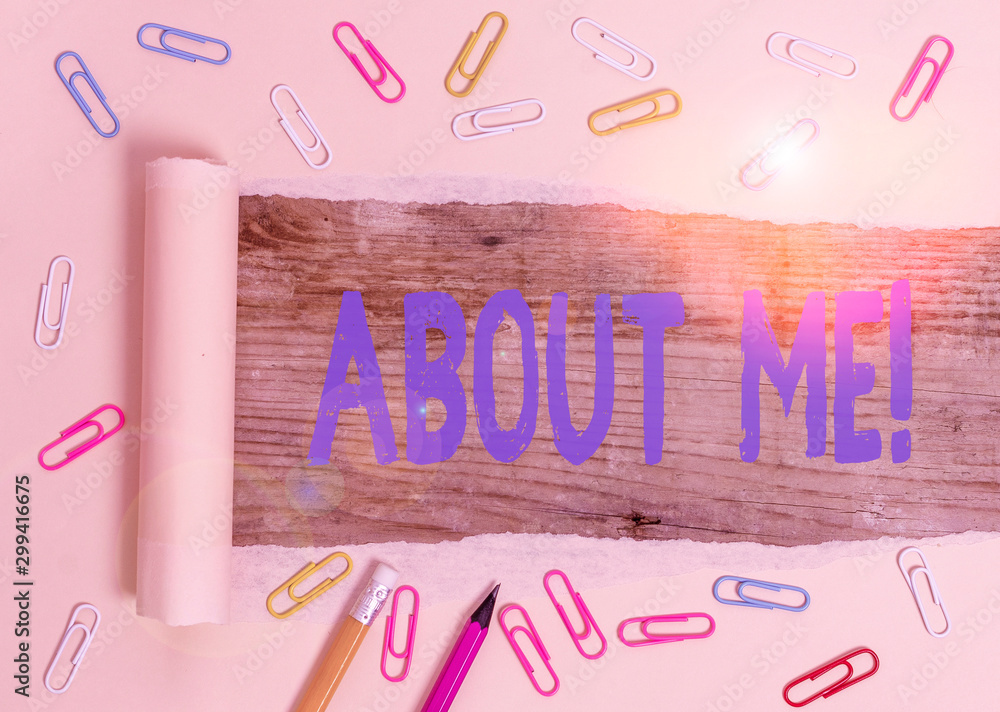 Writing note showing About Me. Business concept for telling someone ...