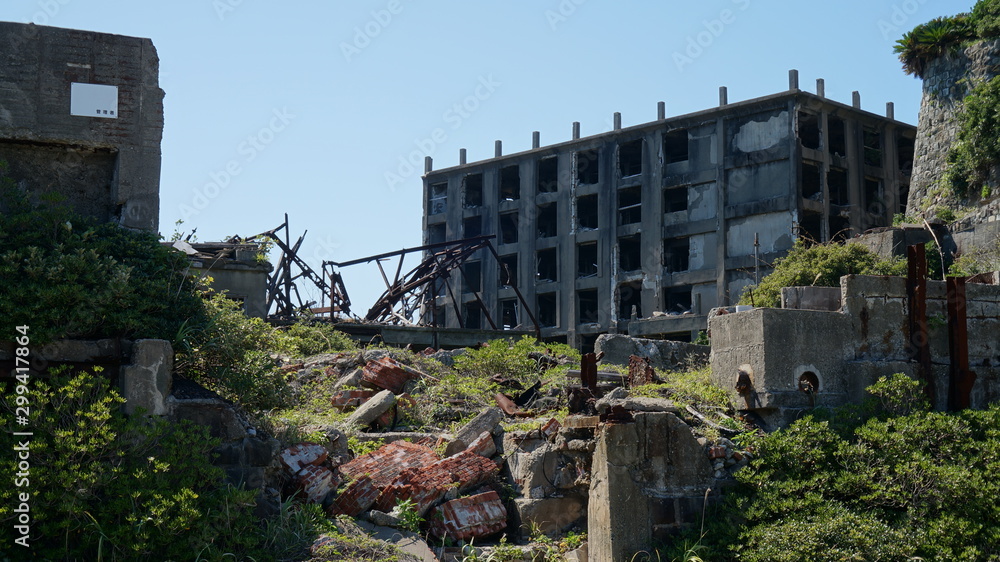 Gunkanjima is an abandoned city of a coal miners on the Hashima island ...