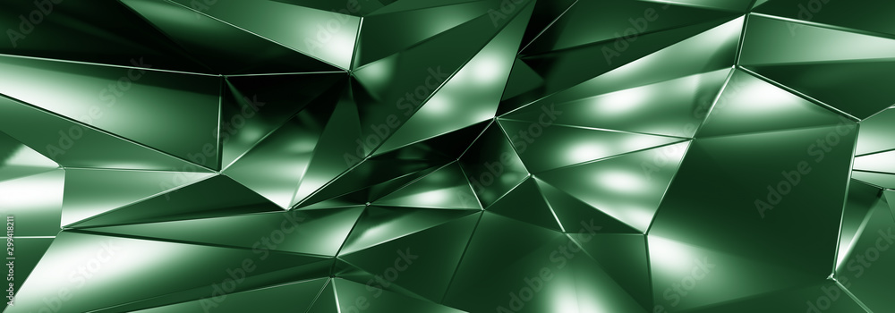 3d ILLUSTRATION, of abstract green crystal background, triangular ...