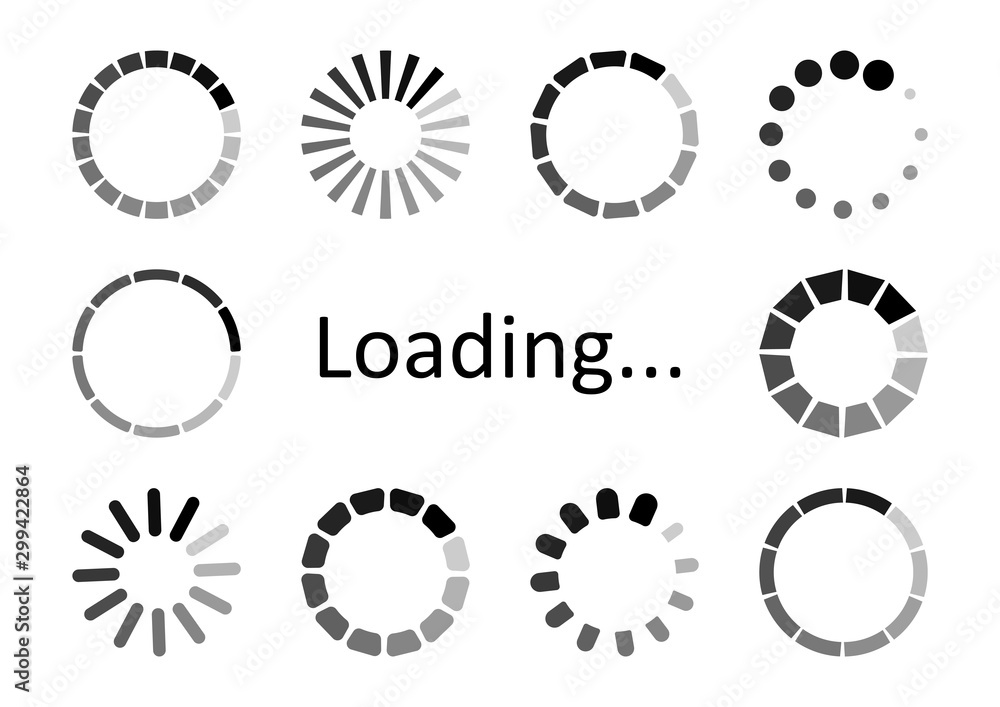 Set of circular loading icons, waiting signs. Progress bar for upload ...