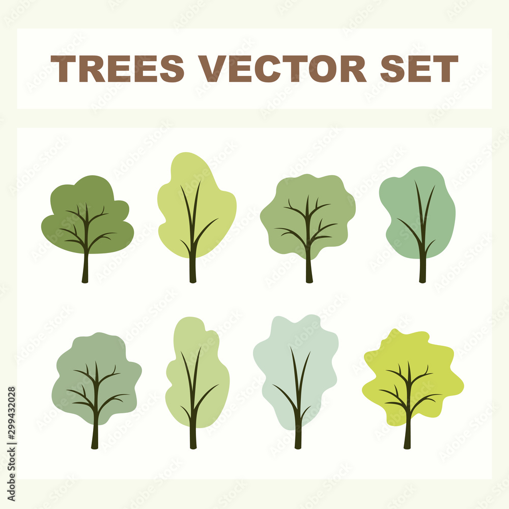 Set of abstract stylized trees for parks and forest. Natural ...