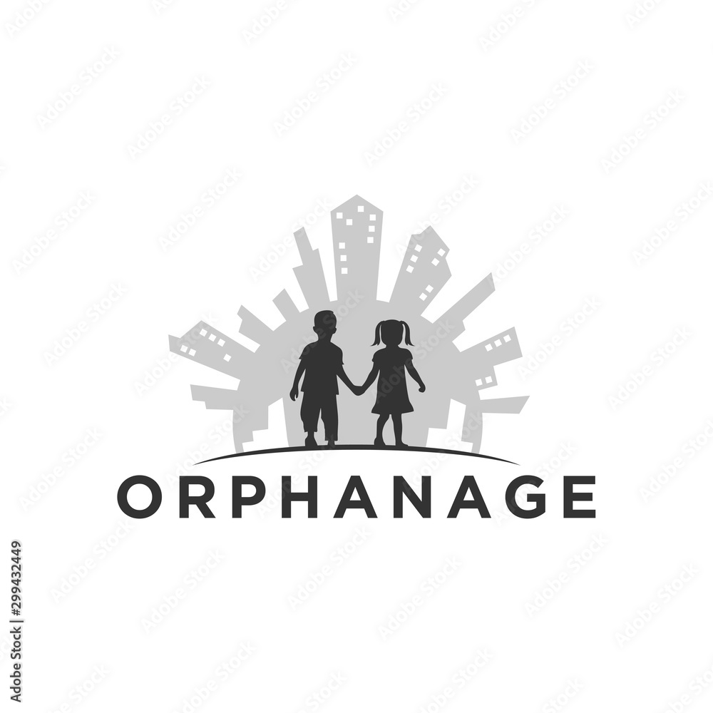 Orphanage logo silhouette little boys and girls hand in hand silhouette ...