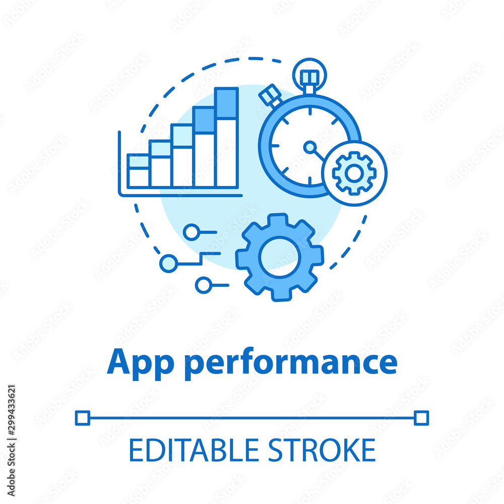 App performance concept icon. Software development idea thin line illustration. Mobile device ...
