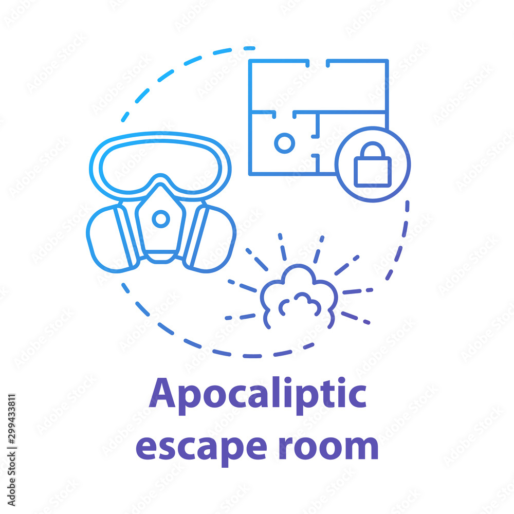 Apocalyptic escape room blue concept icon. Disaster theme quest idea ...