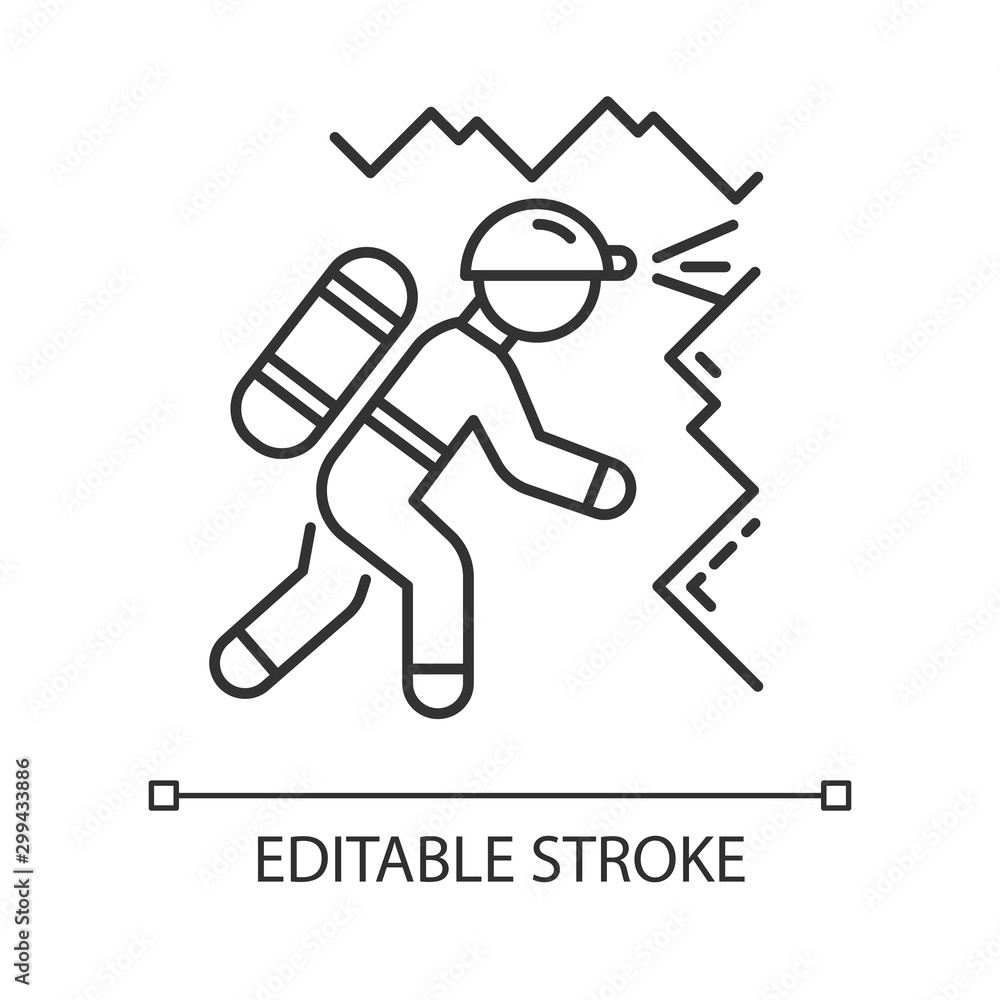 Spelunking linear icon. Caving, potholing. Exploring underground ...