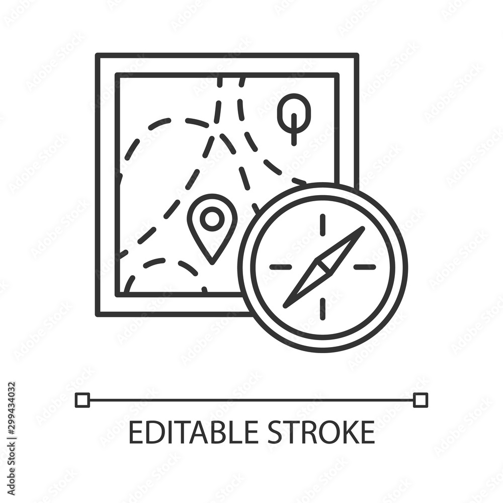 Vetor de Foot orienteering linear icon. Map and compass. Navigating in ...