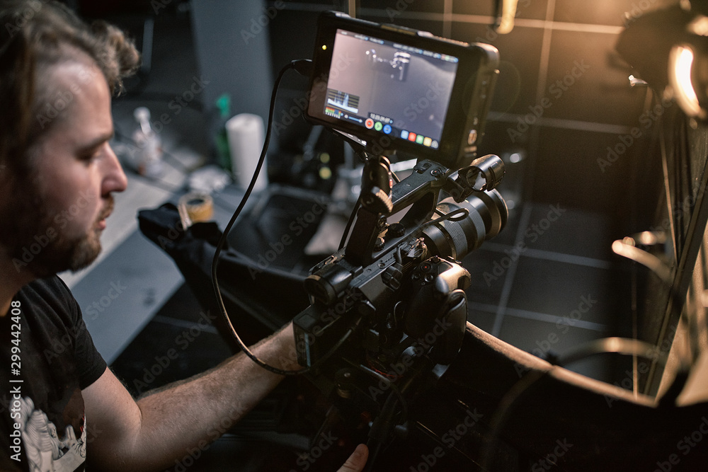 Behind the scenes of filming films or video products and the film crew ...