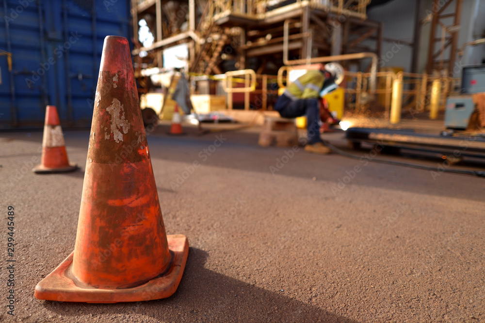 Red and white warning witches hat traffic sign corn barrier applying ...