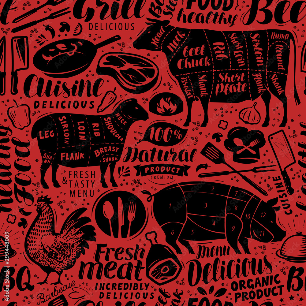 Barbecue, grill seamless background. Food, restaurant concept vector ...