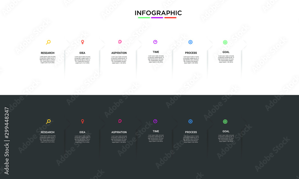 Vector simple line Infographic stack chart design with icons and 6 ...