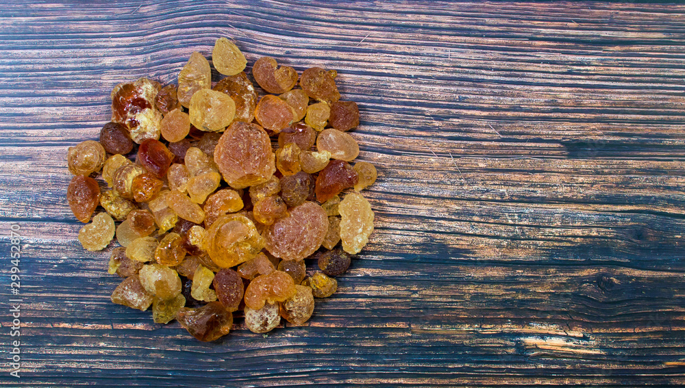 Arabic gum manna natural mana resin crystal, senegal acacia on table ...