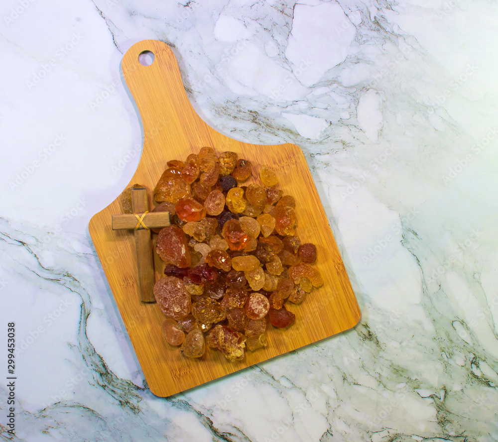 Arabic gum manna natural mana resin crystal, senegal acacia on table ...