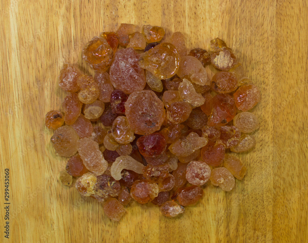 Arabic gum manna natural mana resin crystal, senegal acacia on table ...