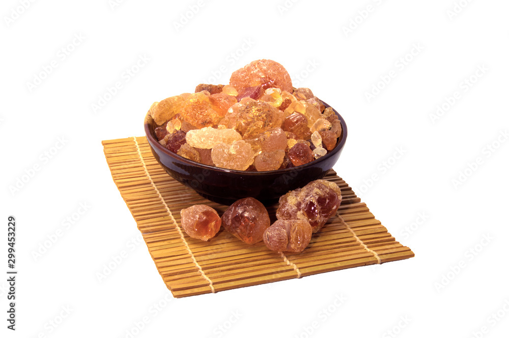 Arabic gum manna natural mana resin crystal, senegal acacia on table ...