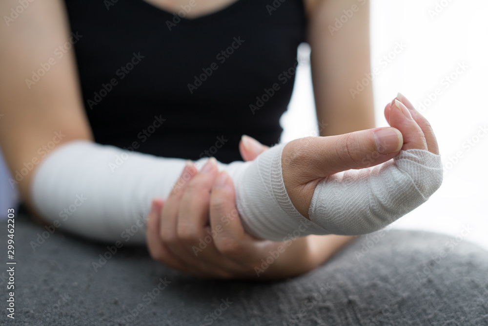 Wounds at the wrist,bandages a hand wound pain medicine Stock Photo ...
