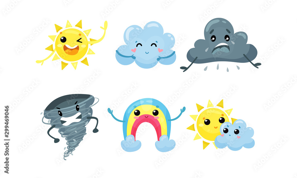Cartoon Weather Forecast. Meteorology Kids Vocabulary Vector Set Stock ...