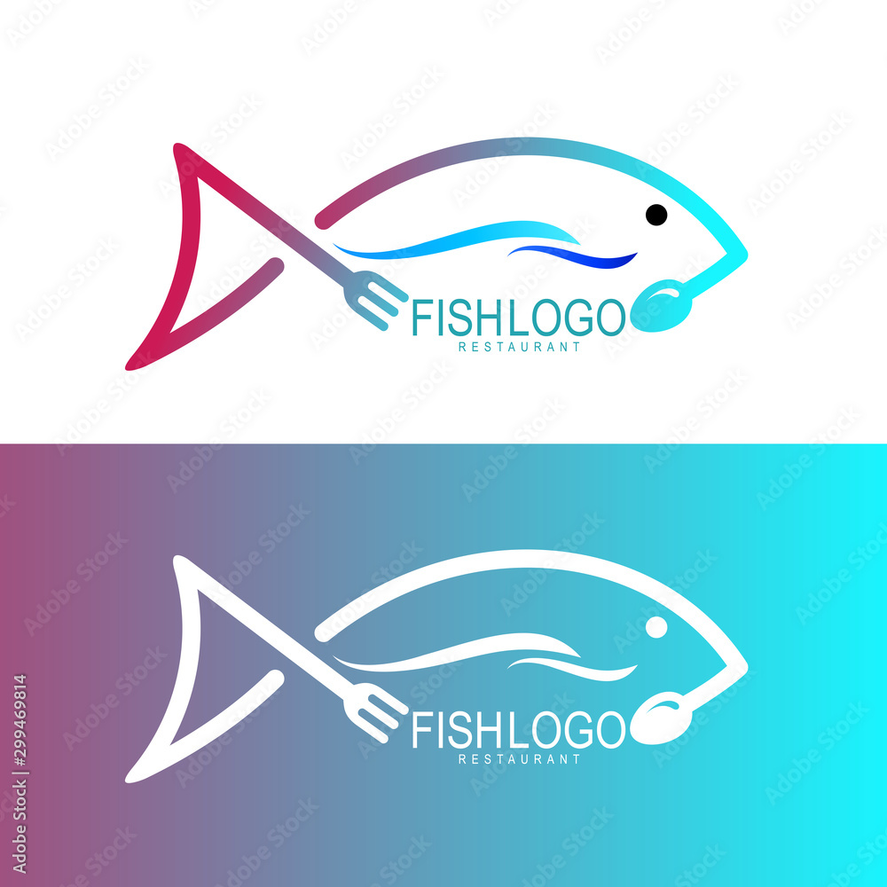 Fish logo with line design template, Restaurant logo and wave icon ...