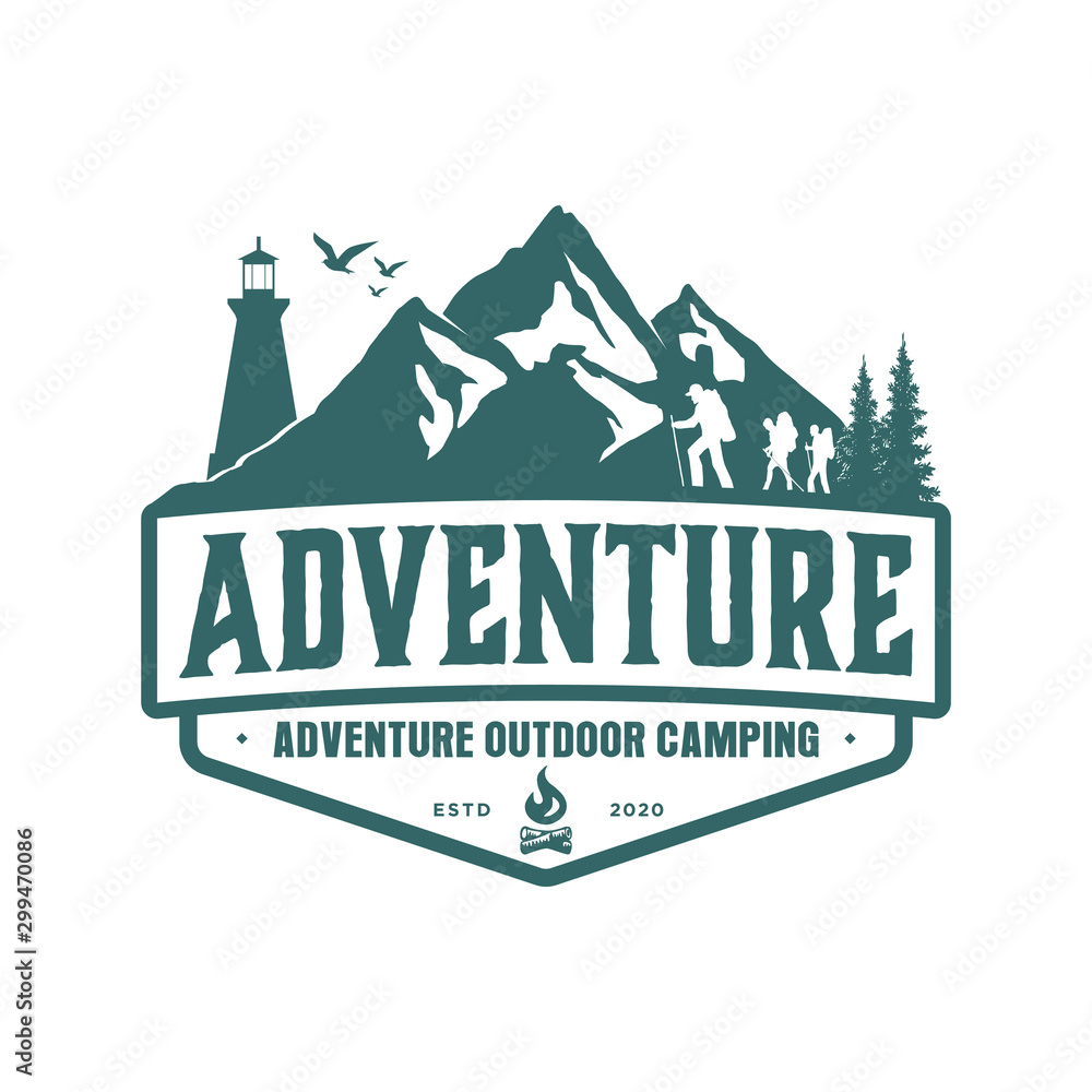 Outdoor mountain nature logo - adventure wildlife pine tree forest ...