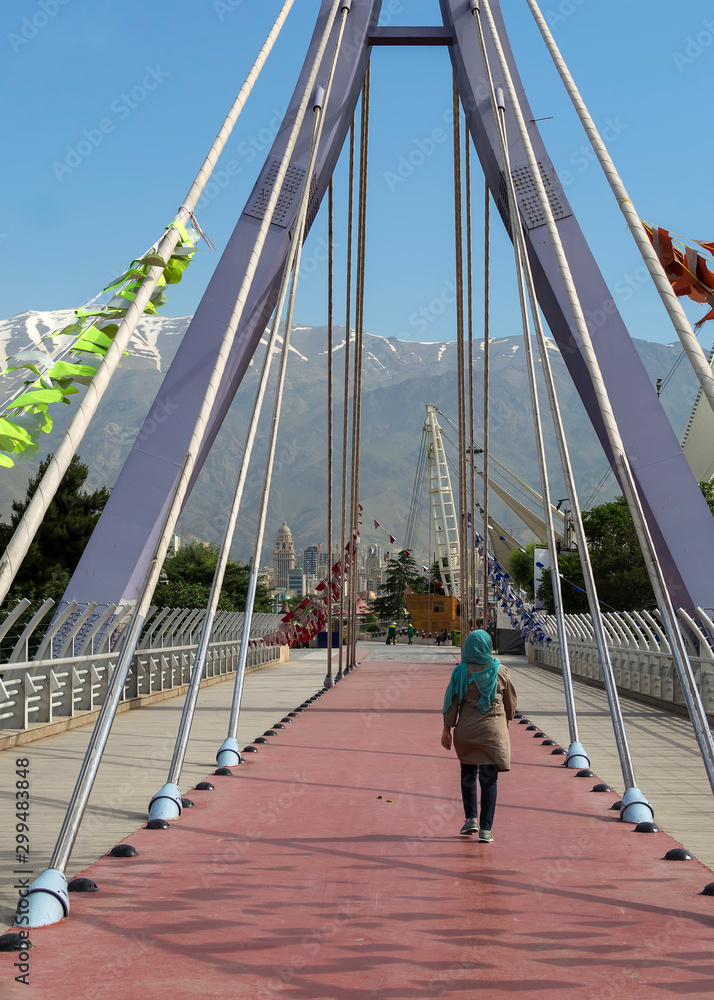 Abrisham cable-stayed pedestrian bridge in Ab-o-Atash park, Tehran, Iran Stock Photo | Adobe Stock
