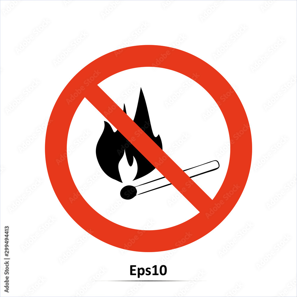 No fire match, no open flame red sign. Vector Illustration. Red ...