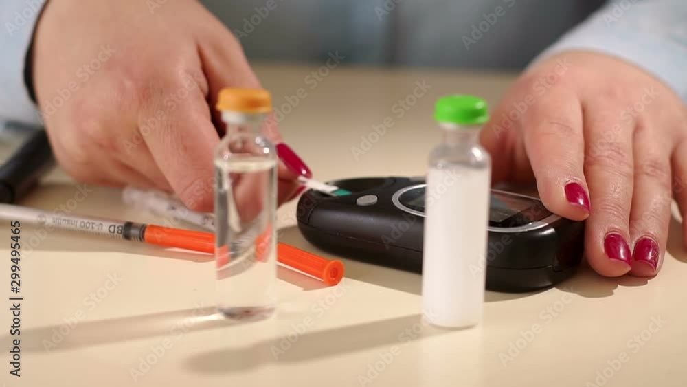 Device for measuring blood sugar level close-up. Diabetes patient ...