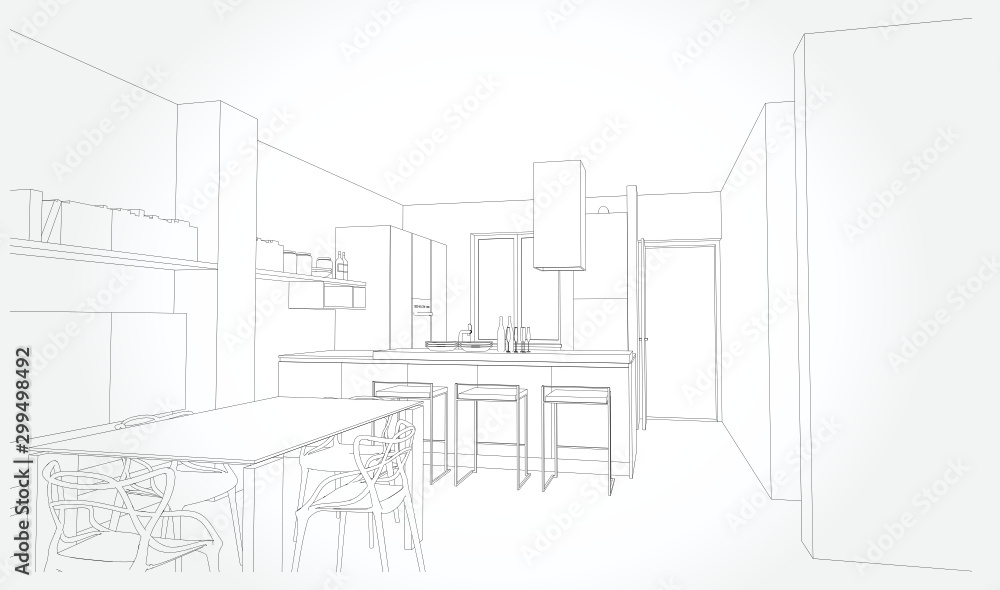 Linear sketch of an interior. Sketch Line room . Vector illustration ...