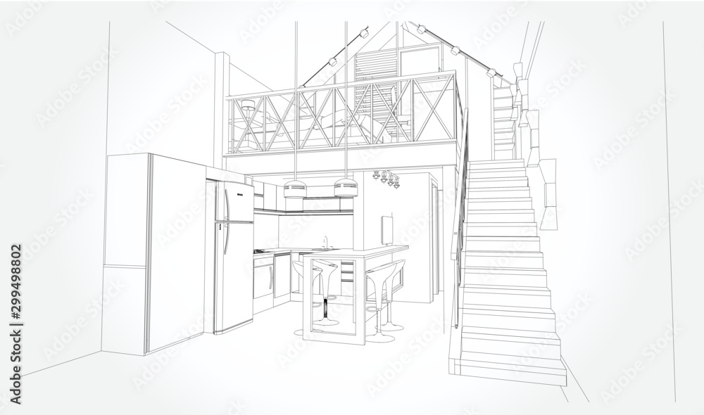 Linear sketch of an interior. Sketch Line room . Vector illustration ...