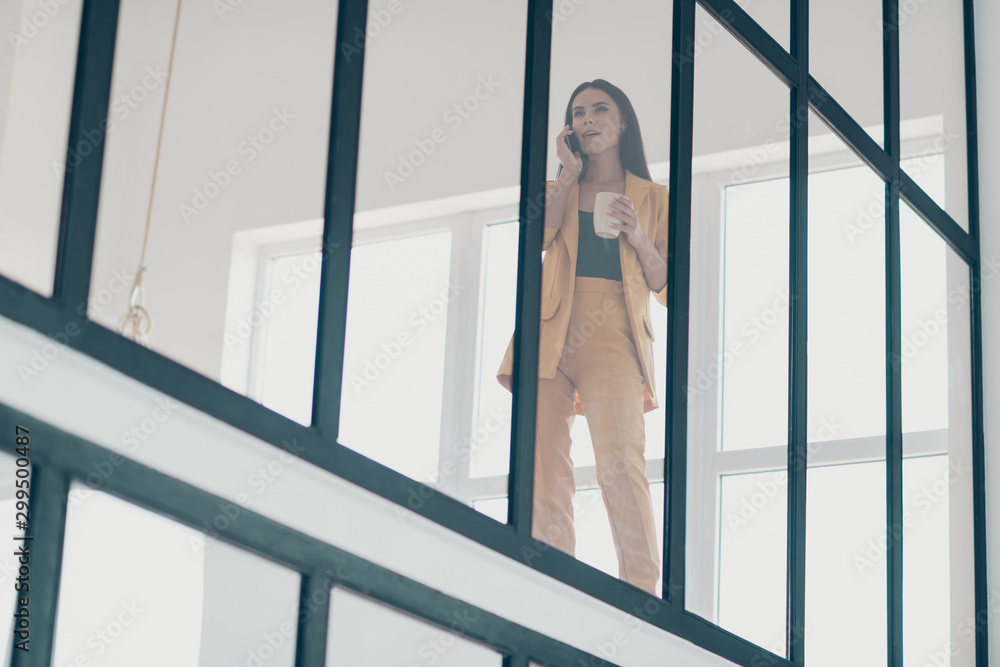 Low below angle full length body size view of her she nice attractive ...