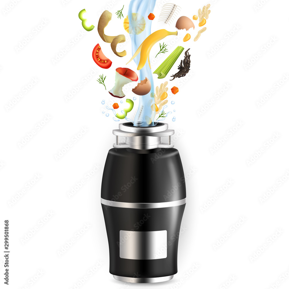 Food waste disposer, vector realistic isolated illustration Stock ...