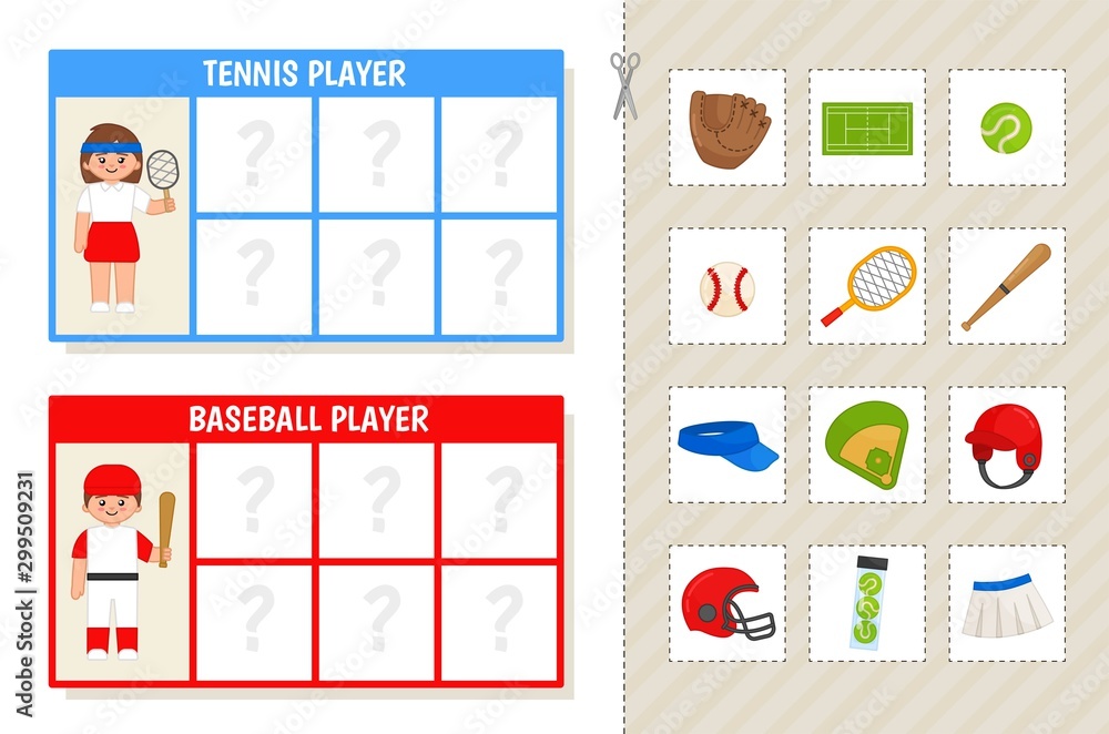 Matching children educational game. Learning cards. Match objects and ...