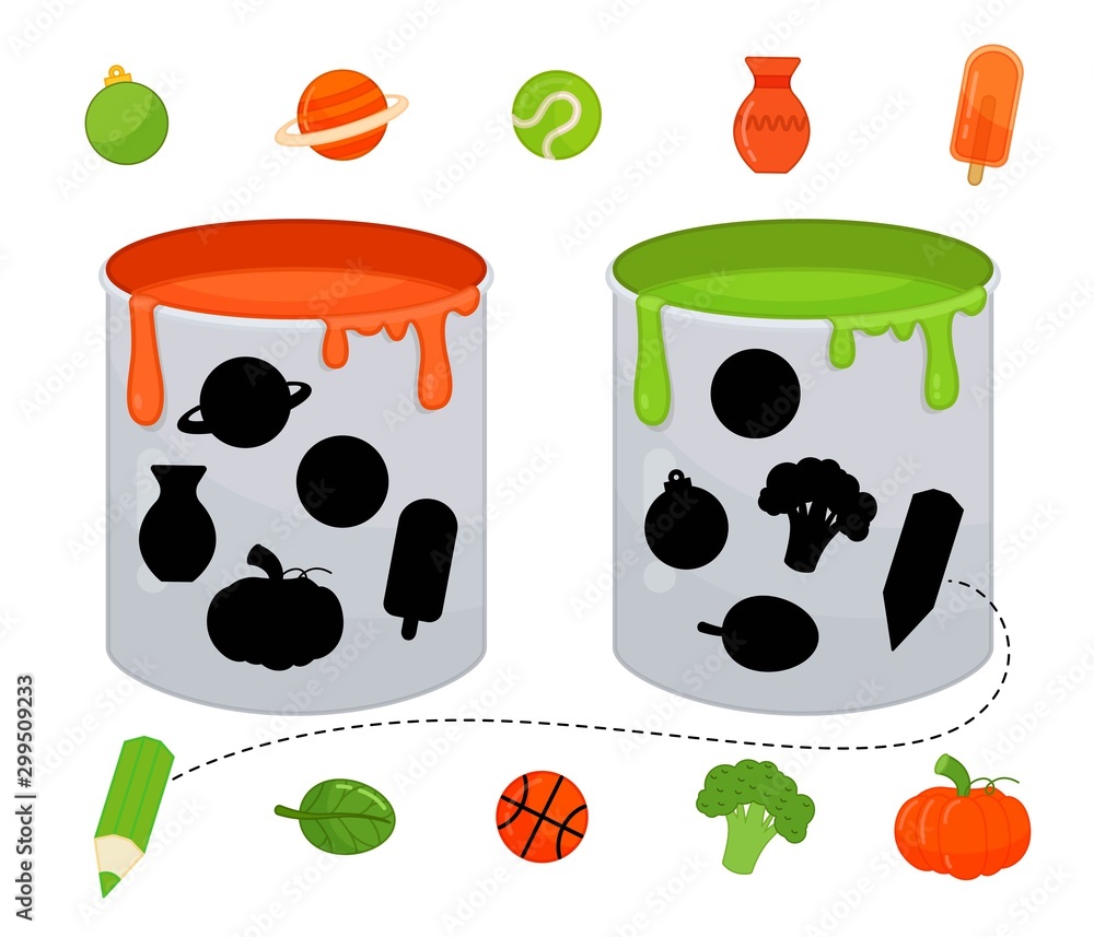 Matching children educational game. Match objects and paint cans by ...