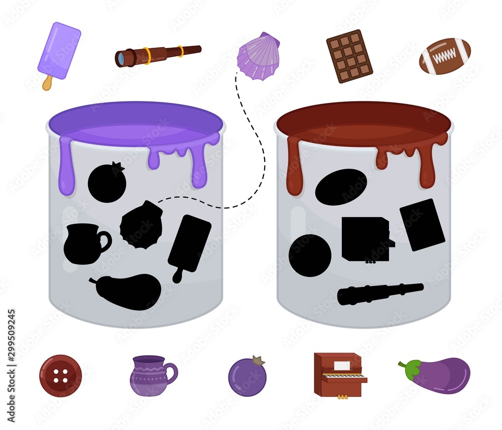 Matching children educational game. Match objects and paint cans by ...