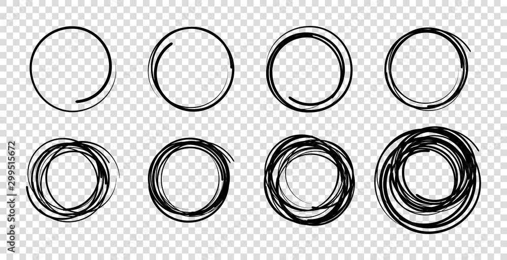 Hand drawn scribble circles set. Doodle circular logo design elements ...