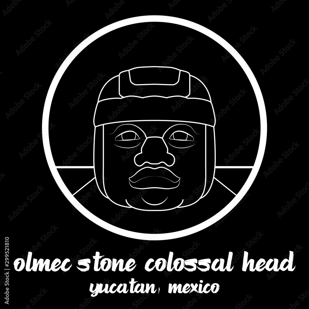 Circle icon line Olmec stone Colossal Head. vector illustration Stock ...