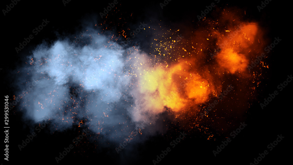Fire particles effect dust debris isolated on black background, motion ...