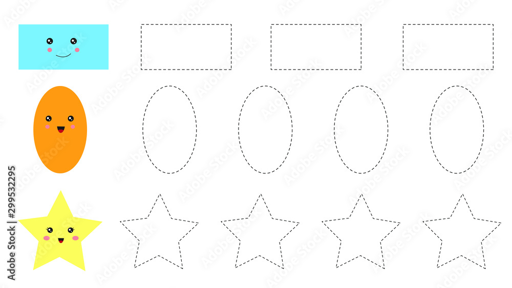 Educational worksheet for kids. Trace the shapes. Stock Vector | Adobe ...