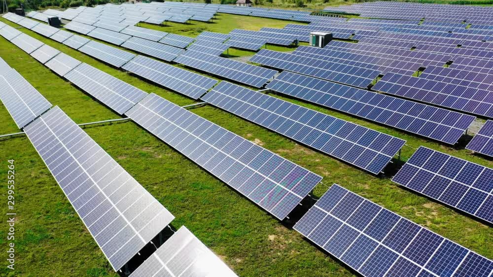 Solar panels field from above. Aerial top view of solar panels PV ...