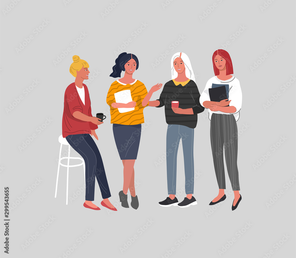 Office or coworking woman worker communicating or talking. Group of ...