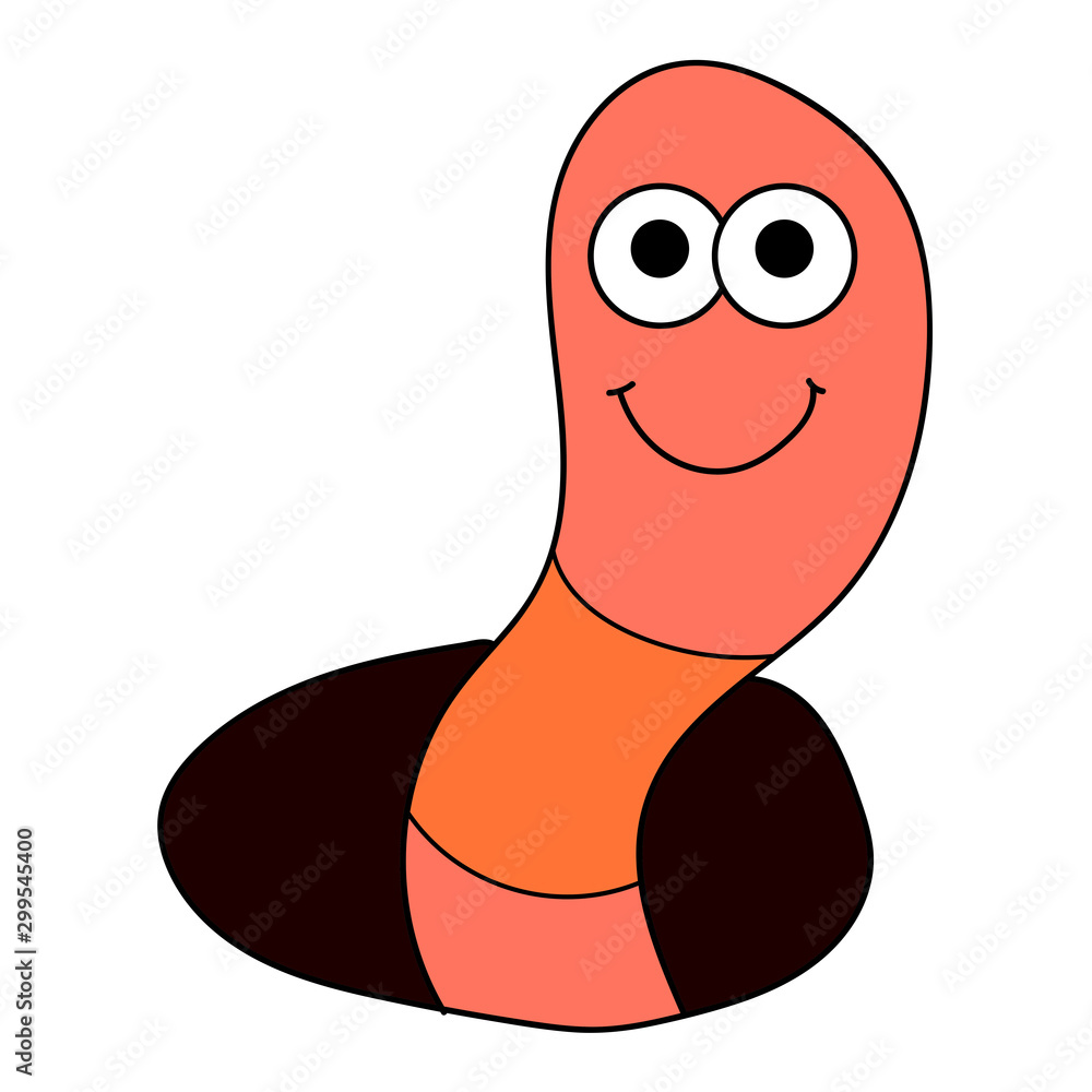 Cartoon linear doodle retro happy worm isolated on white background ...