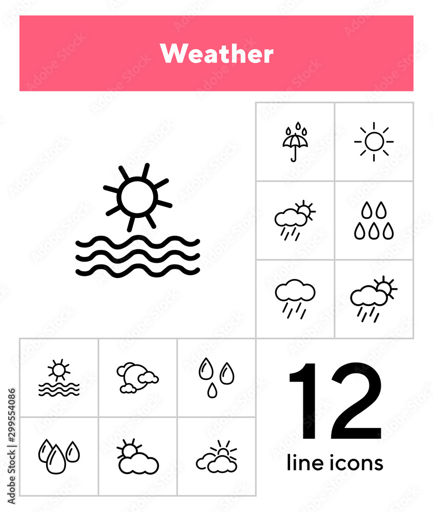 Weather line icon set. Season, nature, water. Climate concept. Can be ...