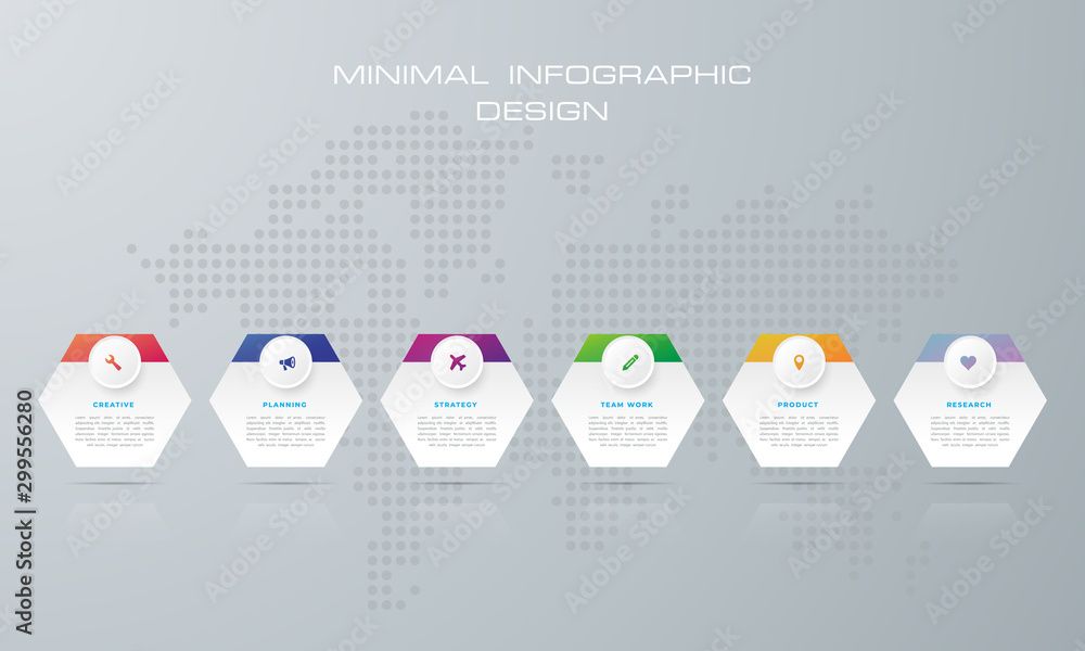 hexagon Infographic template with 6 options, workflow, process chart ...
