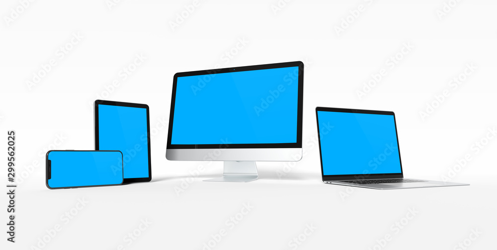 Modern devices with smartphone laptop computer and tablet aligned and ...
