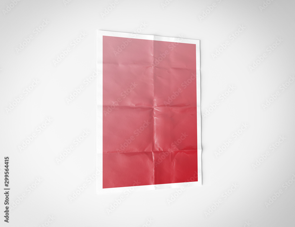 Folded poster isolated on white background Mockup 3D redenring Stock ...